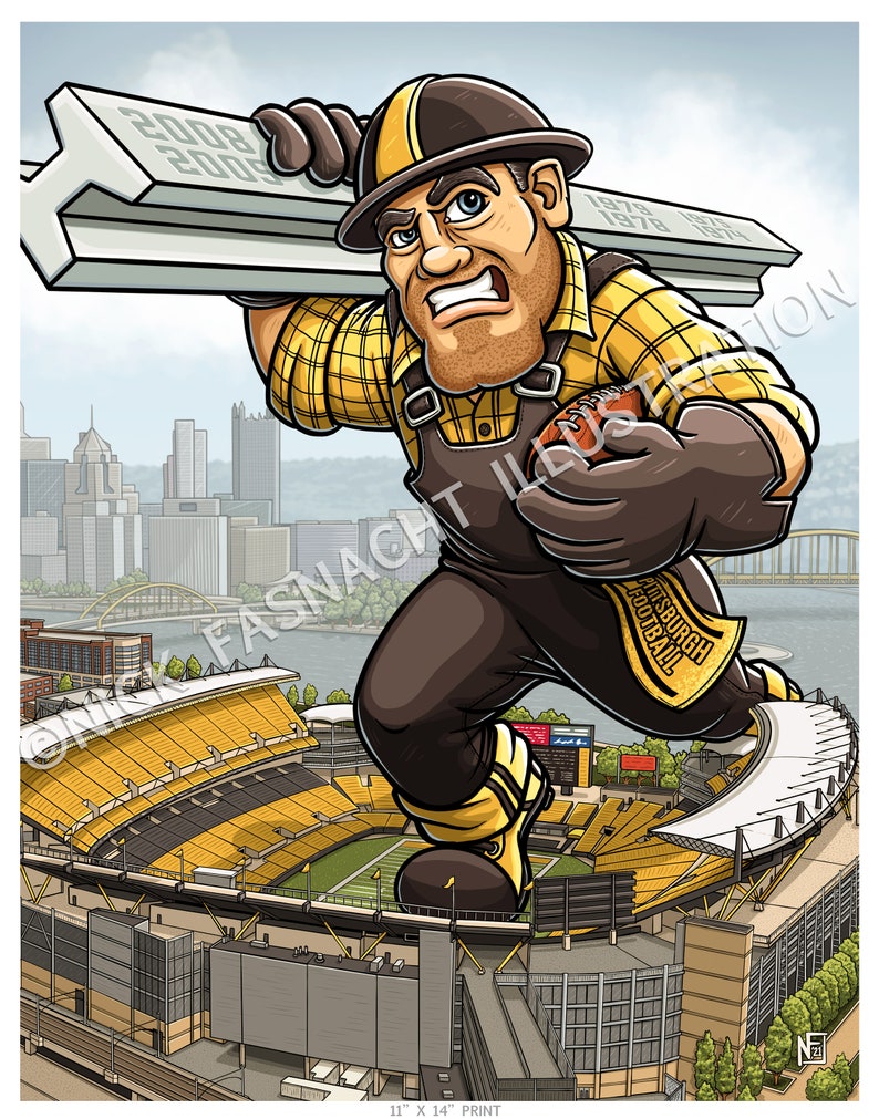 Pittsburgh Steelers "the Black and Gold" Print, Steely Mcbeam, Giclee ...