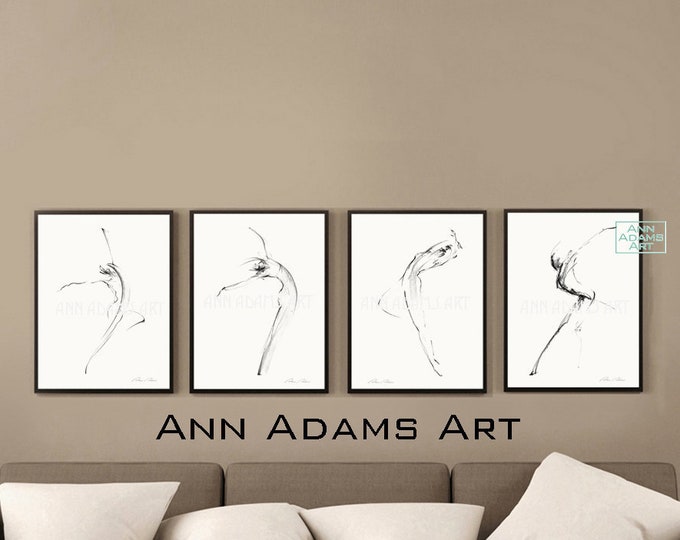Set of 4, Line Drawing Dance Sketches Minimalist Female Dancer Figure ...