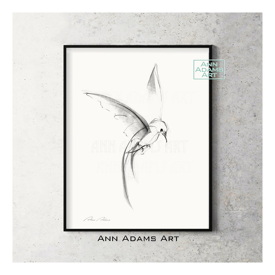 Abstract Black and White Bird Sketch, Bird Art Print From Original ...