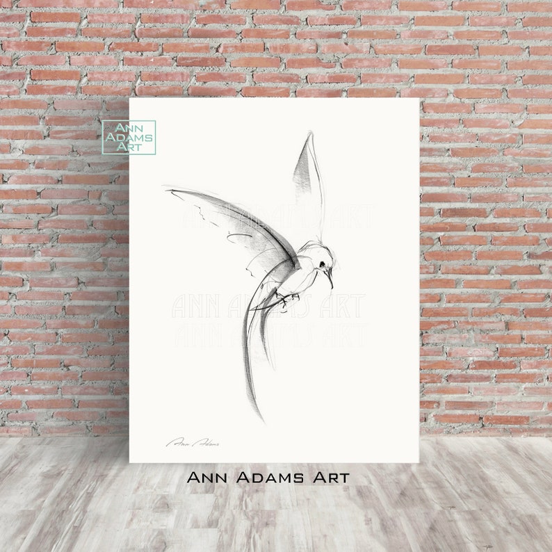 Abstract Black and White Bird Sketch Bird Art Print From | Etsy