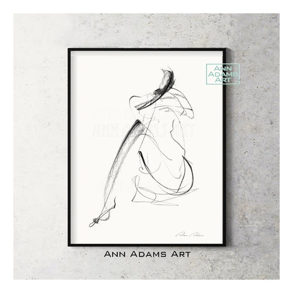 Abstract Figure Charcoal Drawing Minimalist Art Black and | Etsy