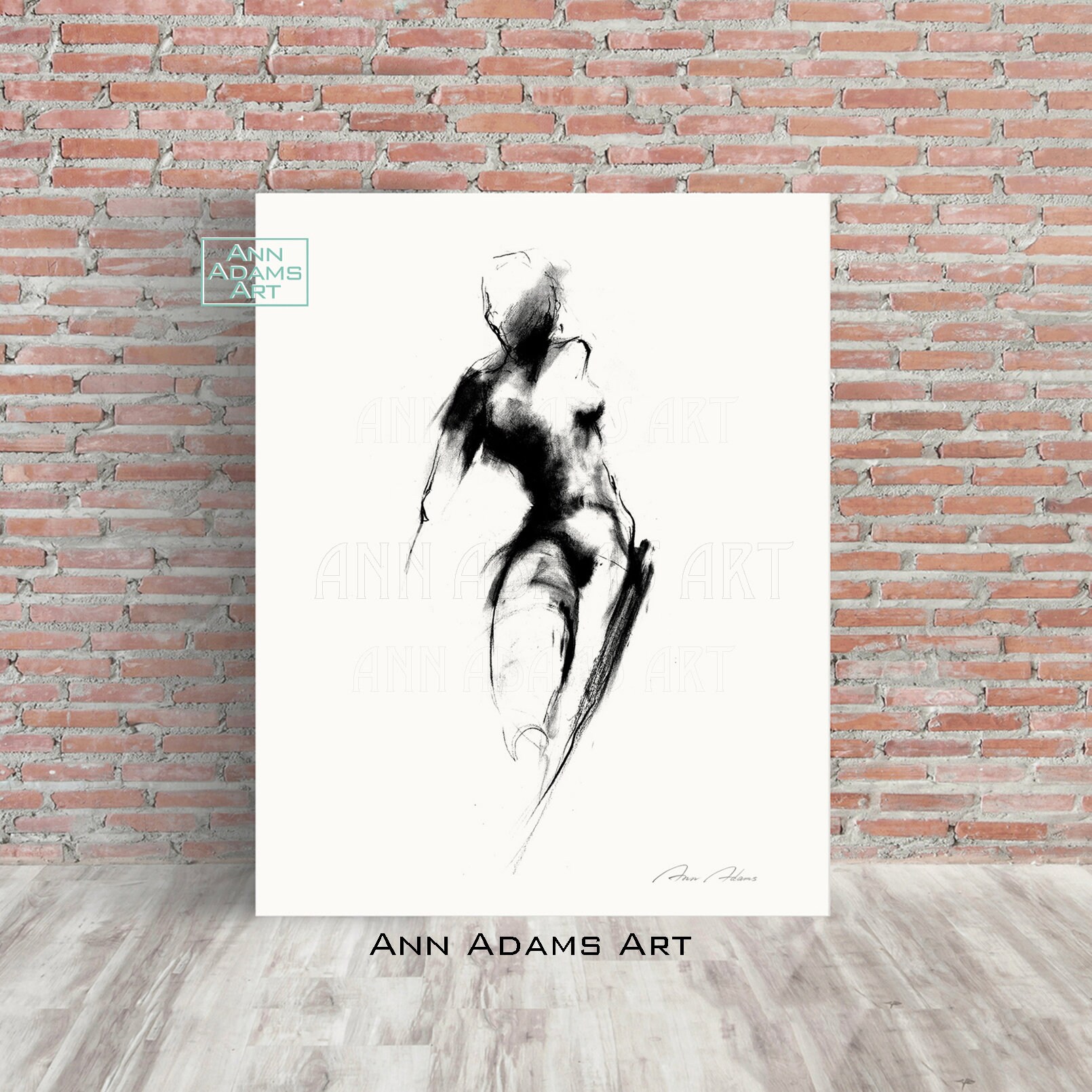 Set Of 3 Female Nude Figure Drawing Black And White Abstract Etsy