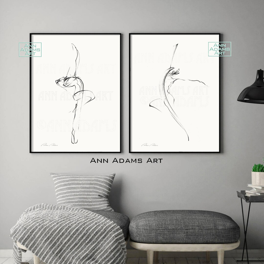 Set of 2, Drawing Dance Sketch Minimalist Female Figure Ballet Abstract ...