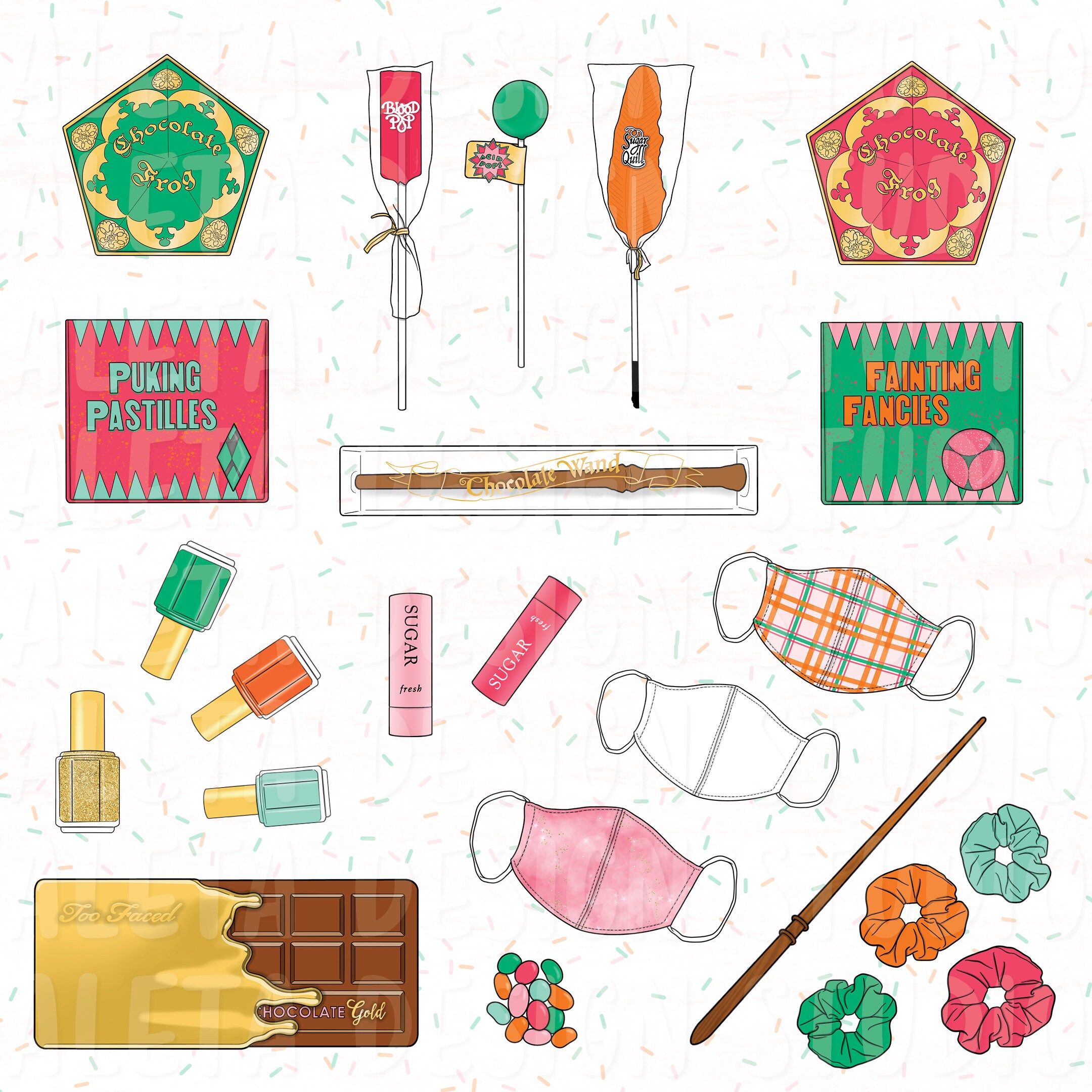 CANDY & MAGIC Magical Wizarding World Hand Drawn Digital Clip Art ...