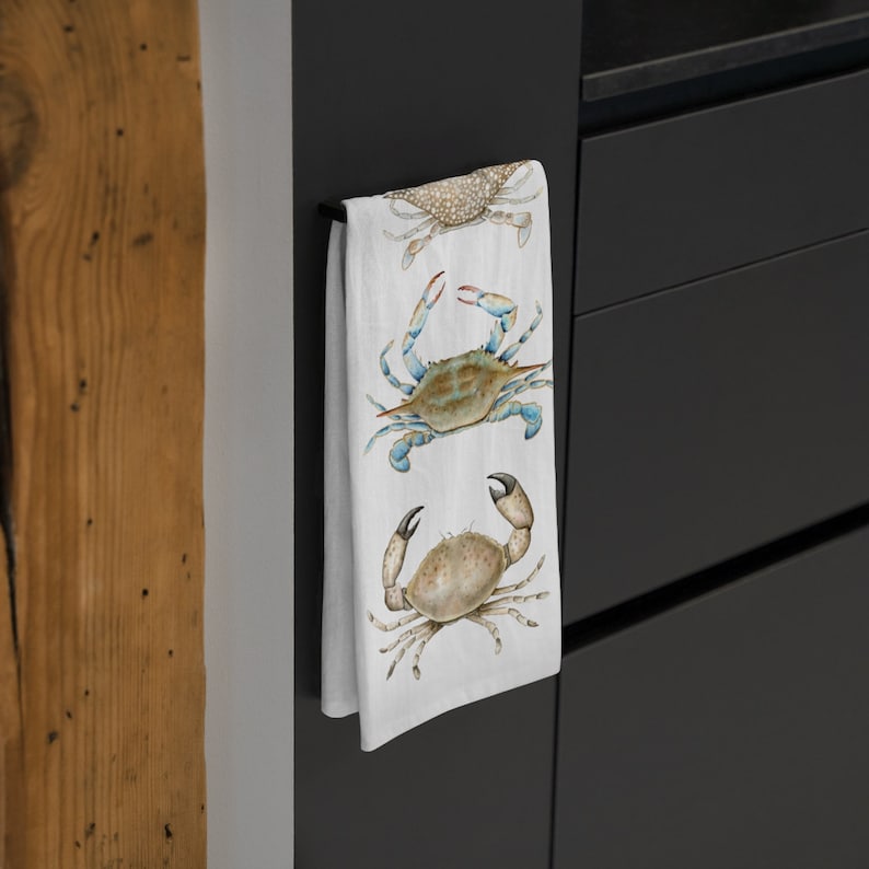 Coastal Crab Tea Towel, Crab Kitchen Towel, Low-country Crab Kitchen ...
