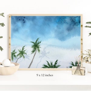 Landscape Palm Tree Coastal Watercolor Print, Ocean Wall Art, Ocean Art ...