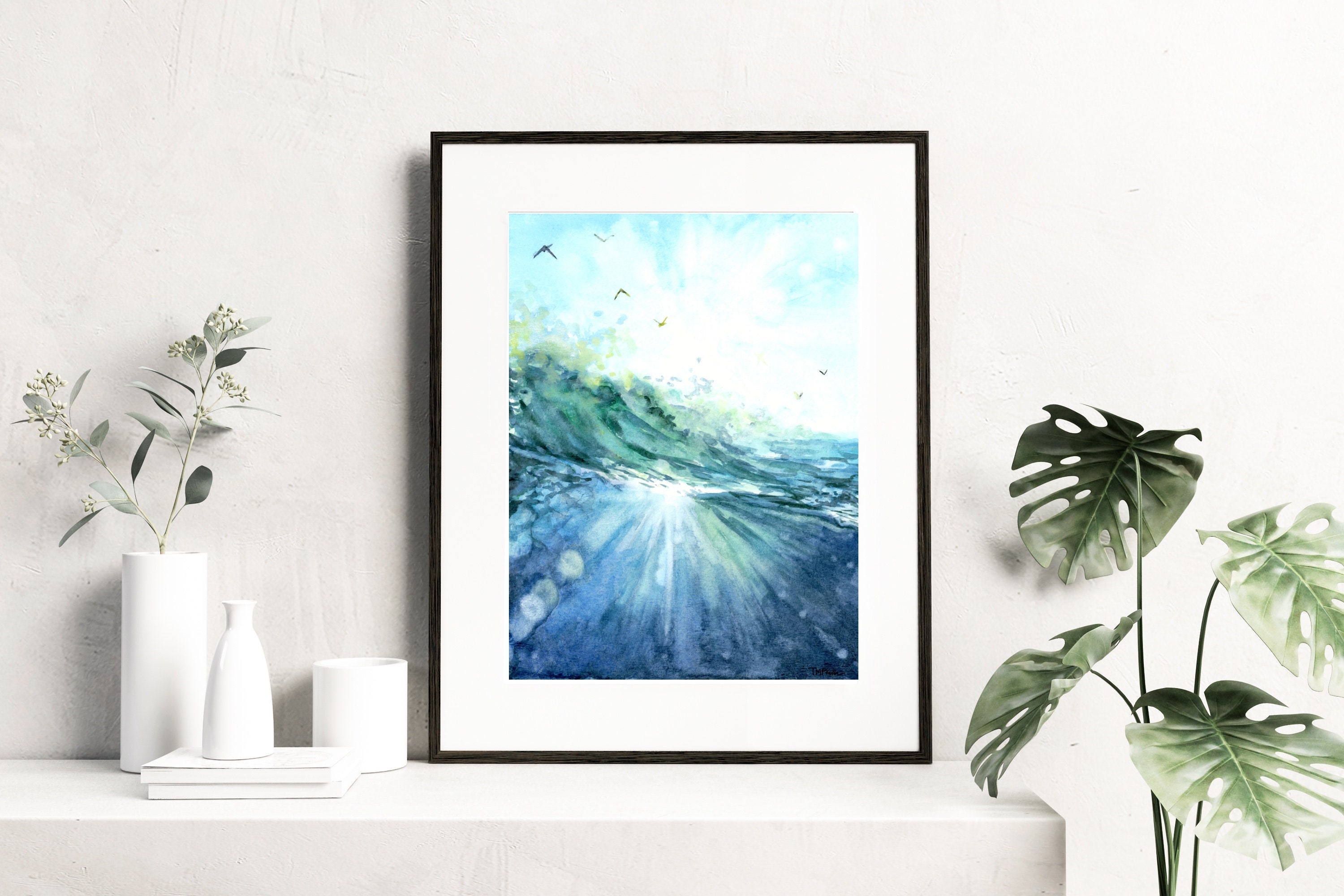 Ocean Sunburst Watercolor Print, Ocean Wall Art, Ocean Art, Watercolor ...