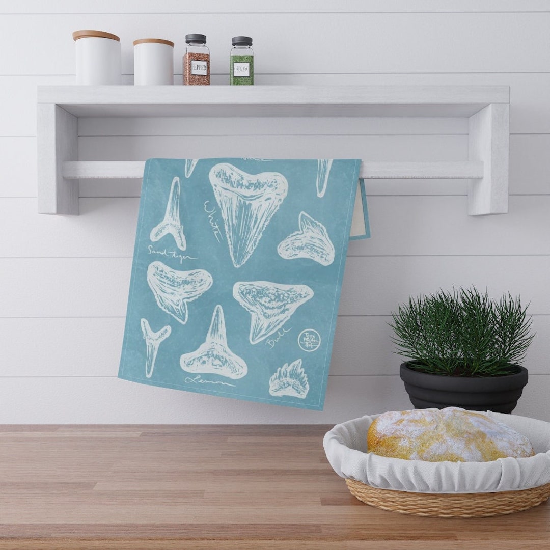 Shark Tooth Kitchen Towel, Blue Shark Dish Towel, Shark Teeth Tea Towel ...