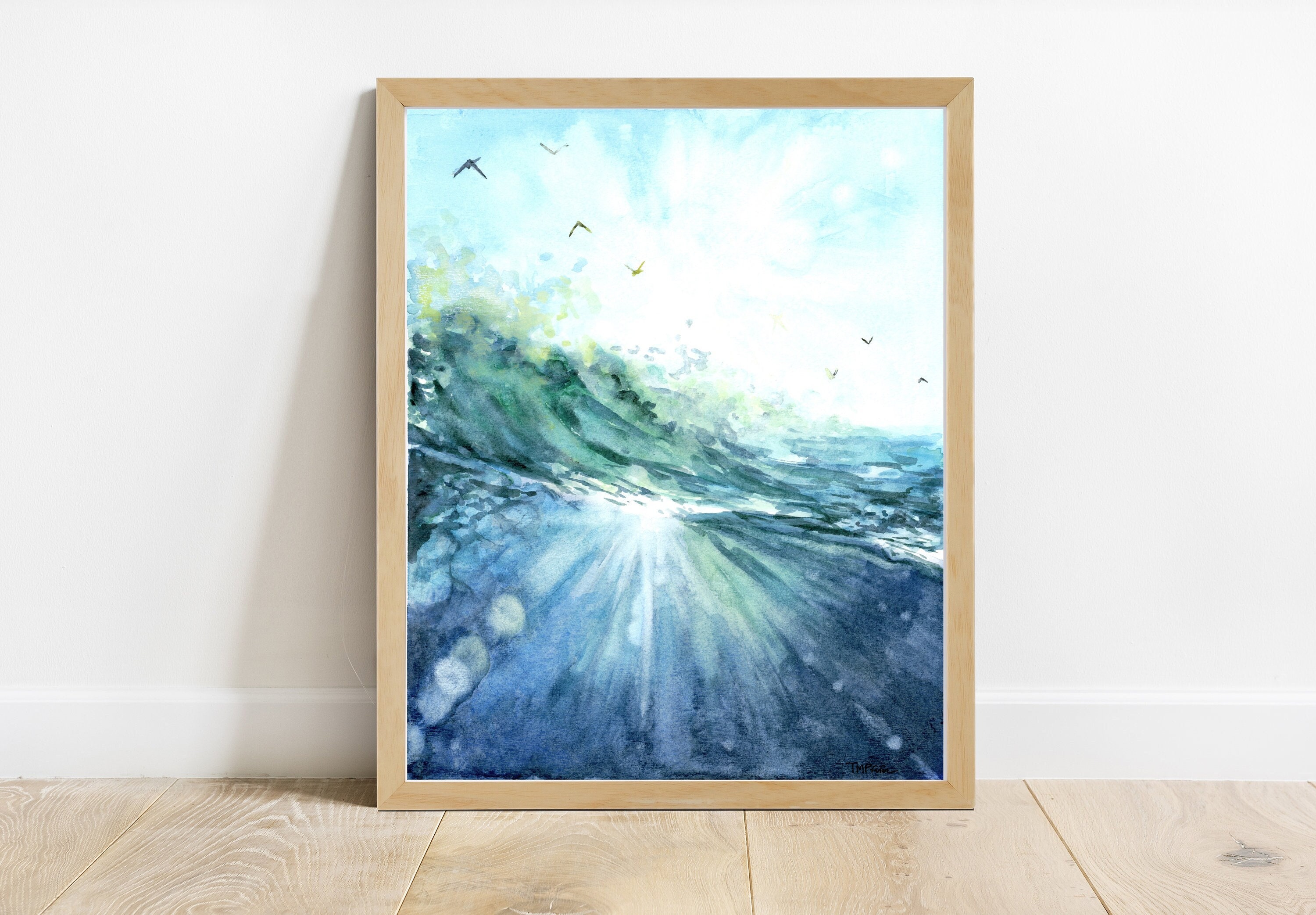 Ocean Sunburst Watercolor Print, Ocean Wall Art, Ocean Art, Watercolor ...