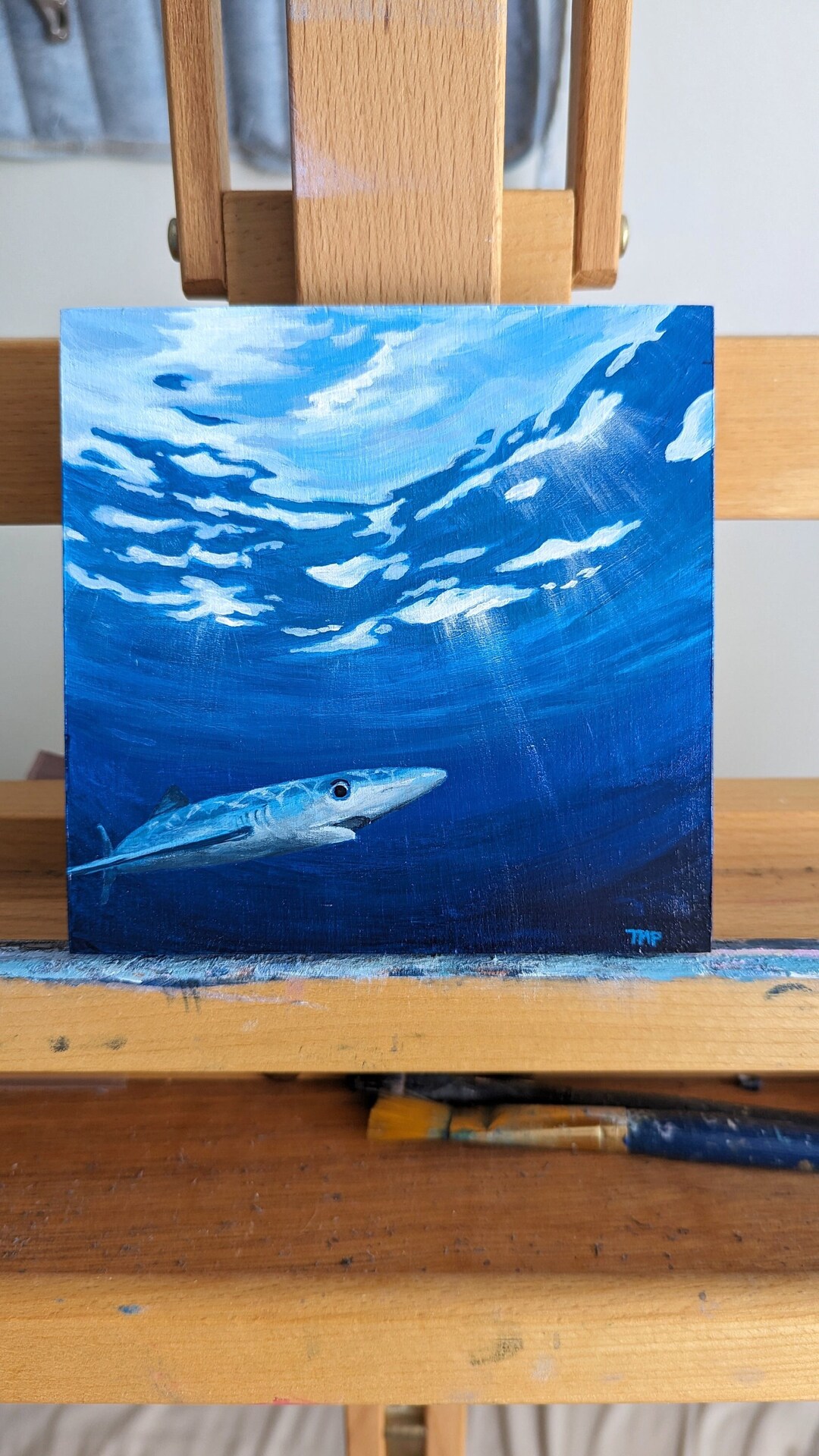 Original Blue Shark Painting, Beach House Wall Art, Shark Painting ...
