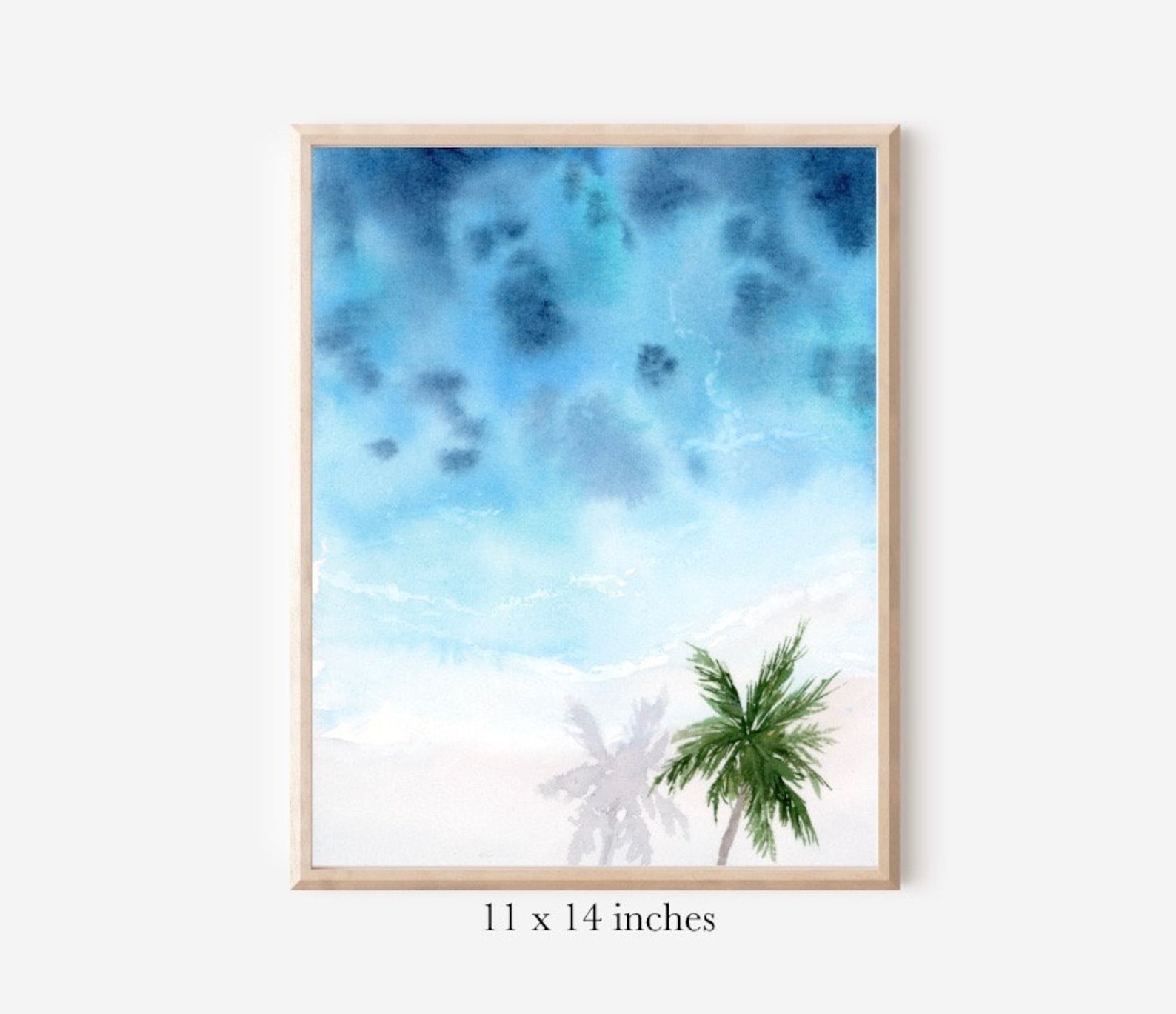 Palm Tree Shoreline Watercolor Print, Ocean Wall Art, Coastal Wall Art ...