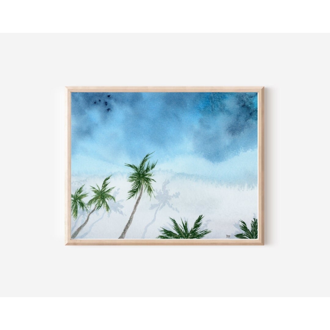 Landscape Palm Tree Coastal Watercolor Print Ocean Wall Art - Etsy
