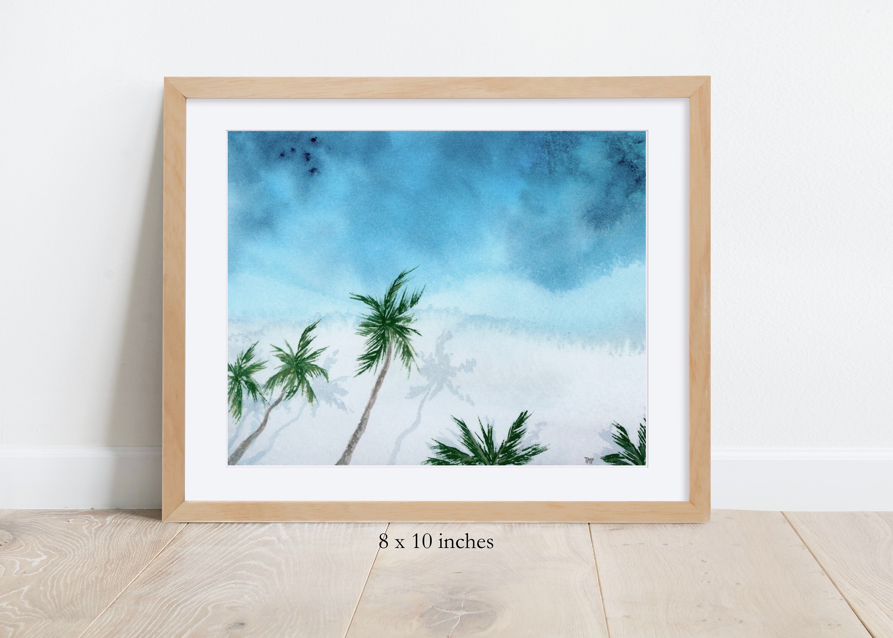 Landscape Palm Tree Coastal Watercolor Print, Ocean Wall Art, Ocean Art ...