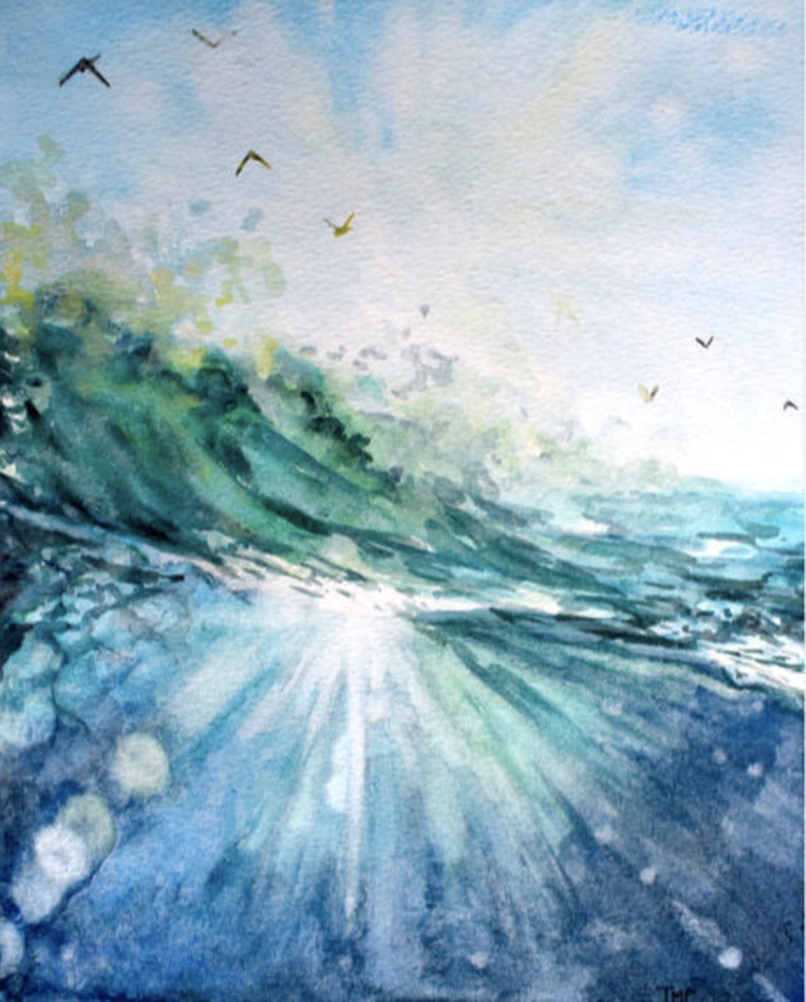 Ocean Sunburst Watercolor Print Ocean Wall Art Ocean Art - Etsy