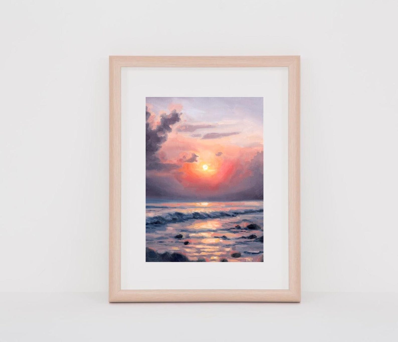 Beach Sunset Print, Ocean Sunset Wall Art, Ocean Oil Painting Print ...
