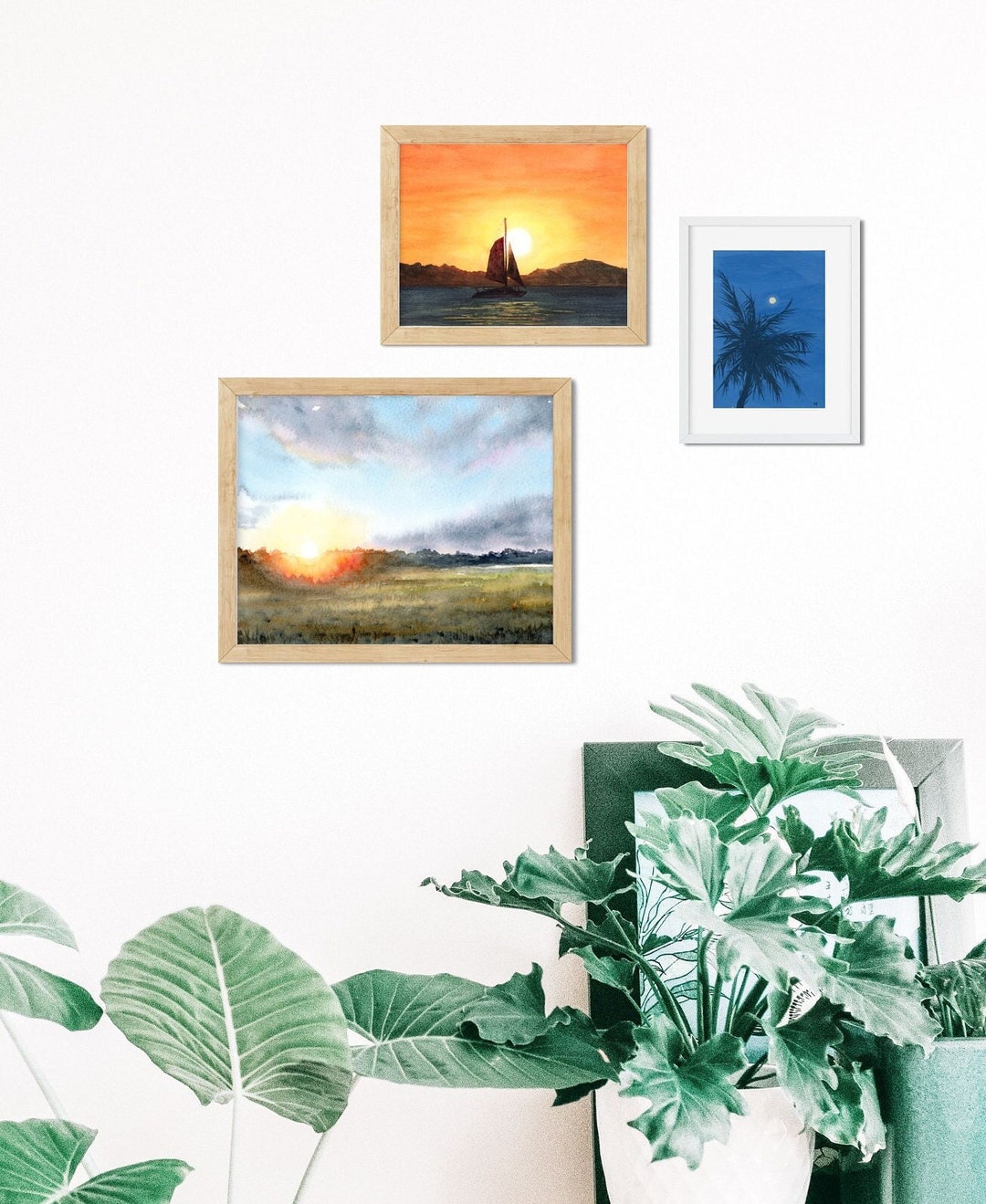 Tropical Wall Art Set, Coastal Wall Art Bundle, Beach Watercolor Prints ...