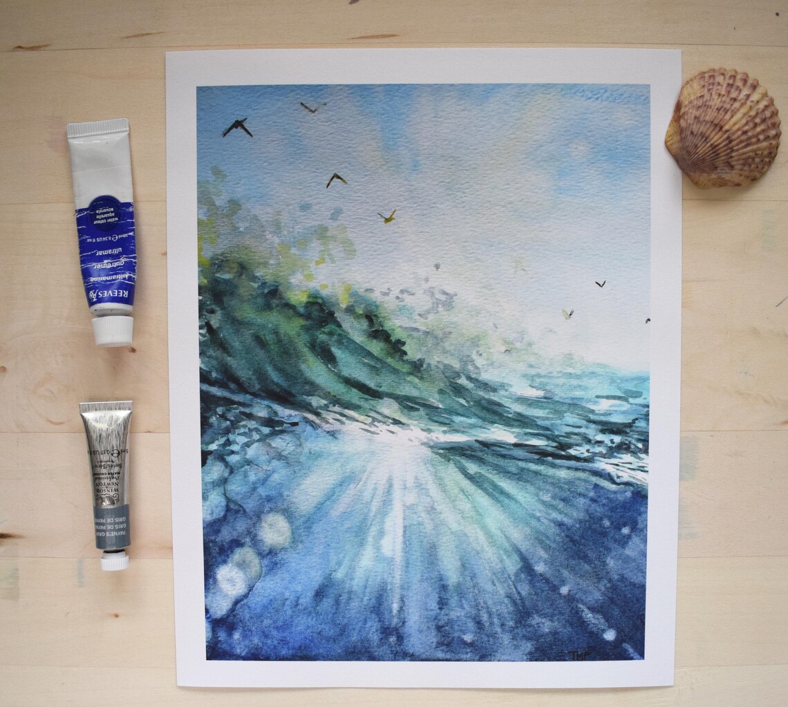 Ocean Sunburst Watercolor Print Ocean Wall Art Ocean Art - Etsy