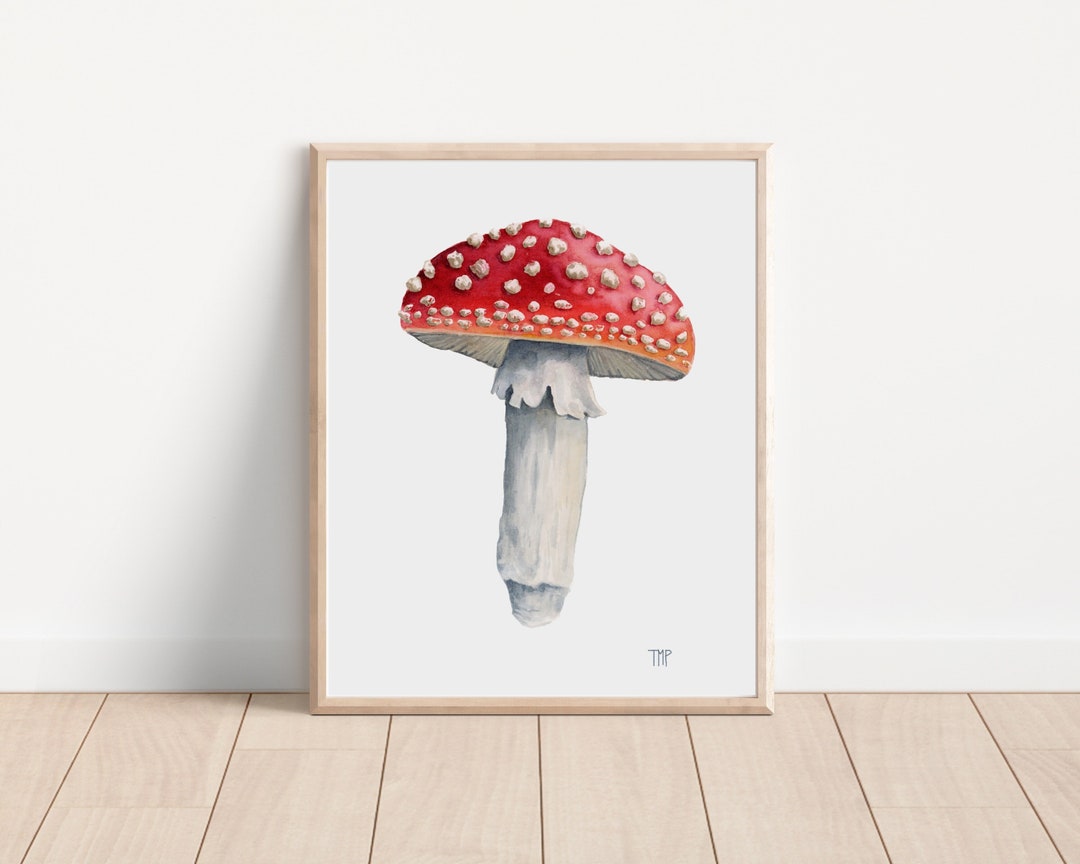 Mushroom Print, Mushroom Wall Art, Red Spotted Mushroom Painting ...