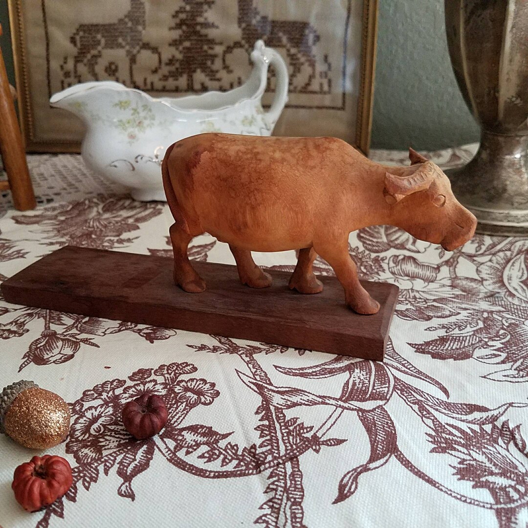 Vintage Cow / Carved Wood /water Buffalo / Cow / Hand Carved ...