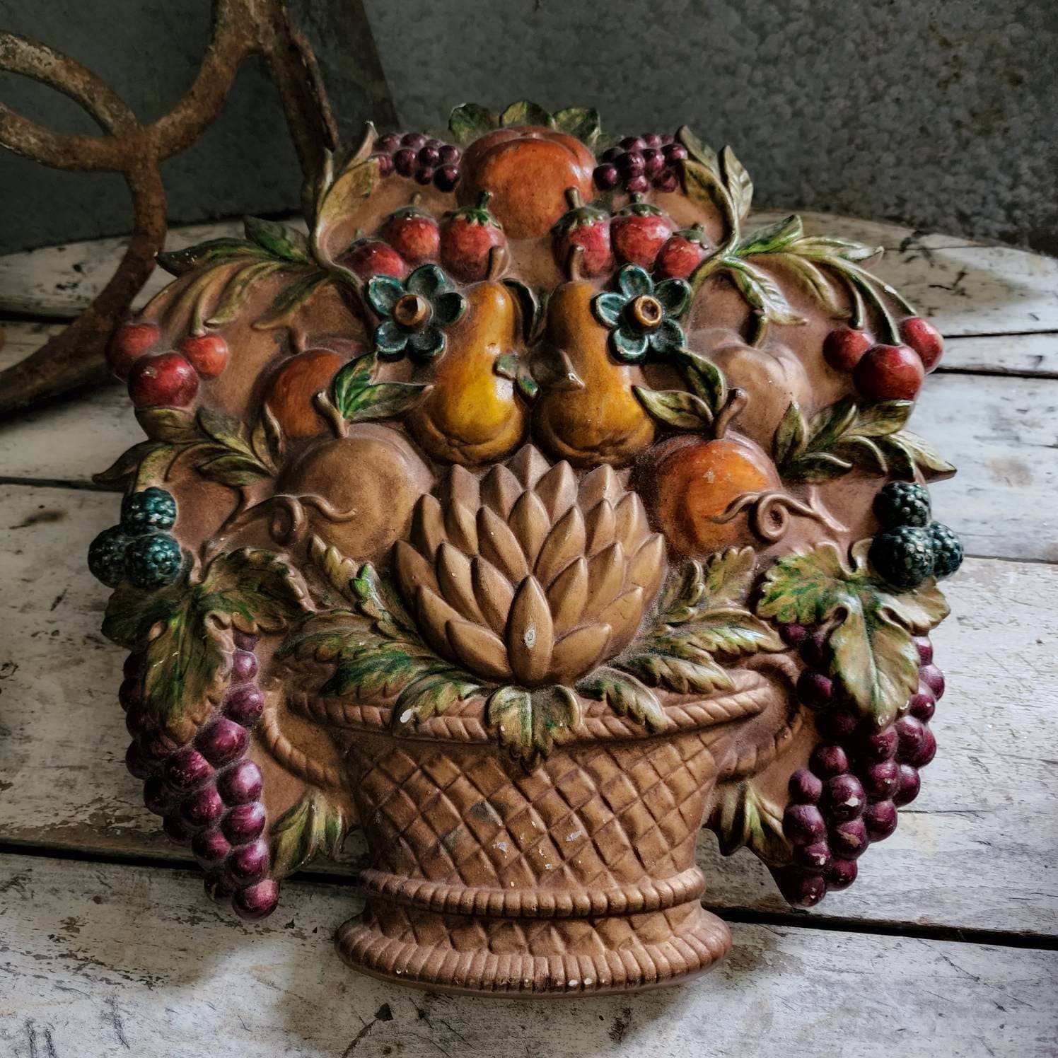 Vintage Chalkware Fruit Basket Wall Decor: Boho Hygge Home - Etsy