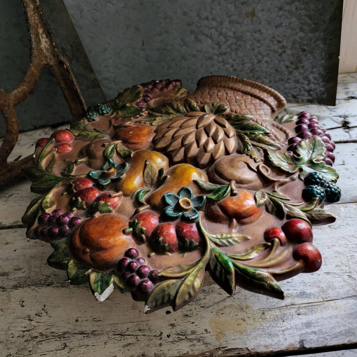 Vintage Chalkware Fruit Basket Wall Decor: Boho Hygge Home - Etsy