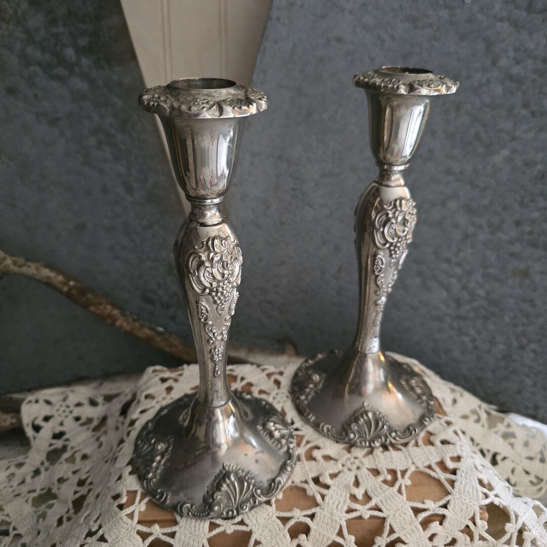 Vintage Godinger Silverplate Candleholders: Heavy Ornate Design - Etsy