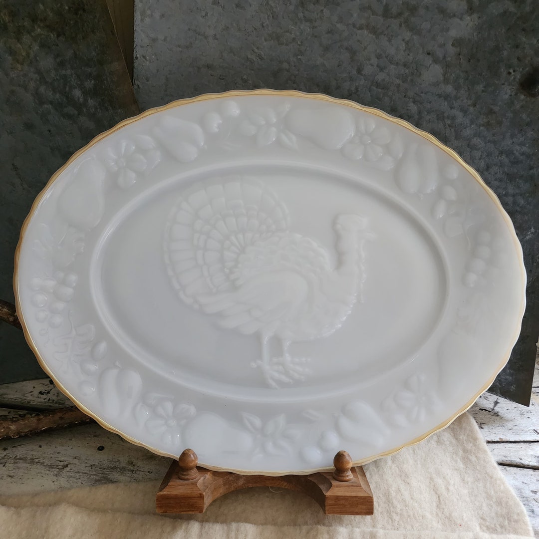 Vintage Anchor Hocking Milk Glass Turkey Platter: Thanksgiving Decor - Etsy