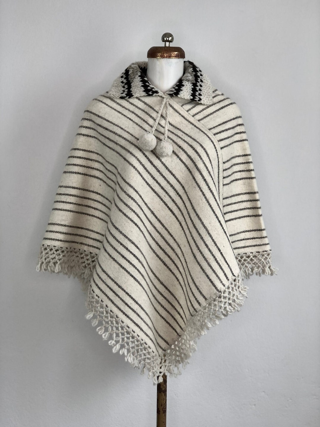 Wool Poncho, Hand Woven Mexican Poncho, Woven Poncho, Poncho, Oaxaca ...