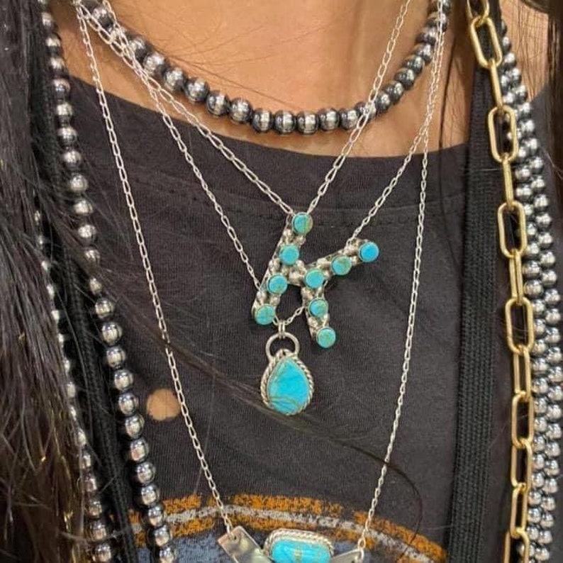 Turquoise Initial Letter Necklaces-kingsman Turquoise & Silver - Etsy