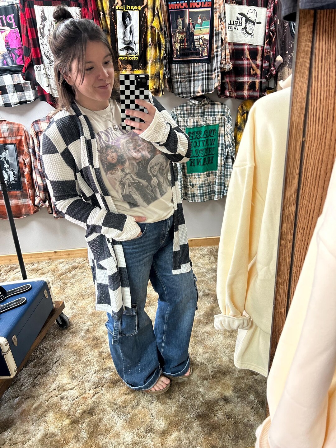 Checkered Waffle Knit Cardigan - Etsy