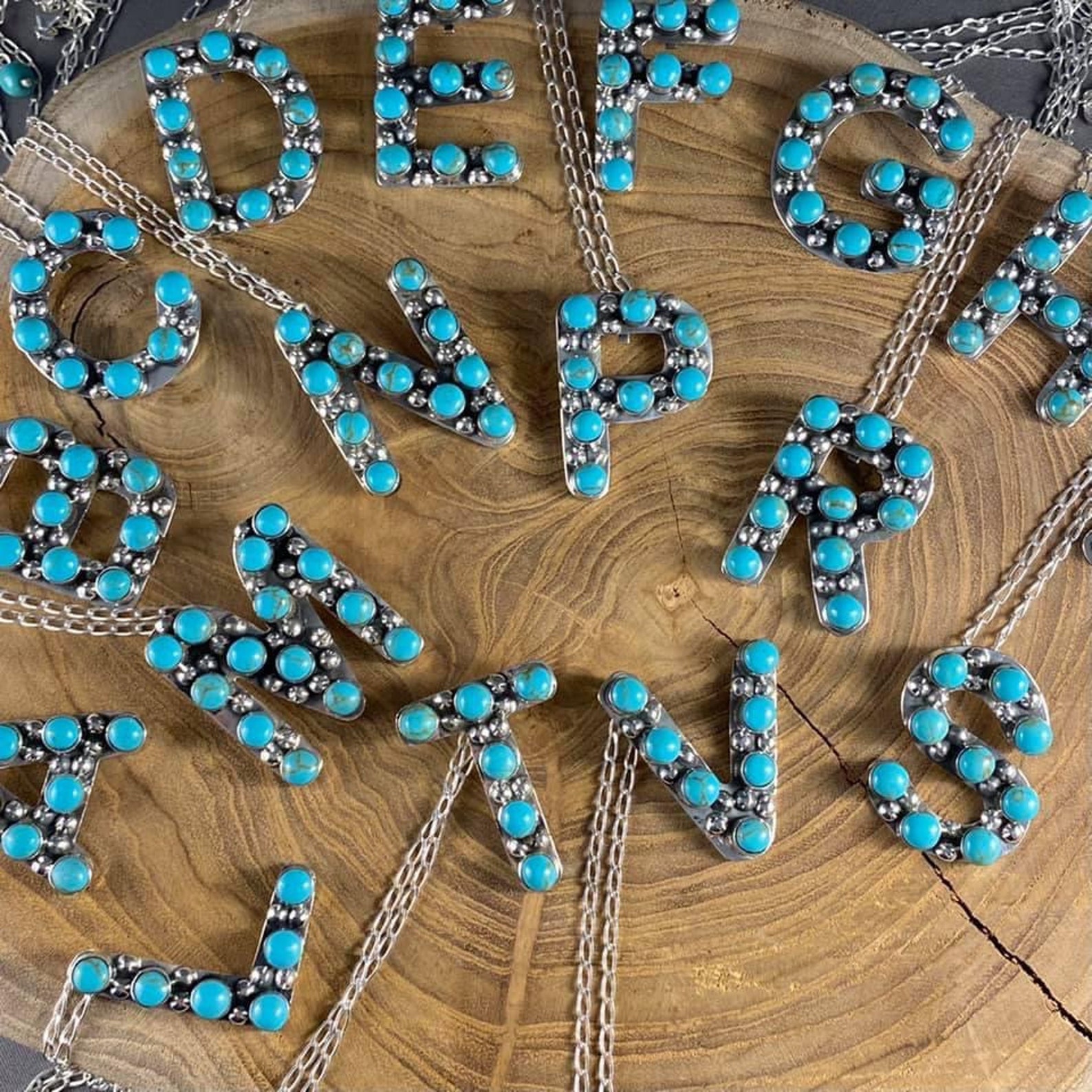 Turquoise Initial Letter Necklaces-kingsman Turquoise & Silver - Etsy