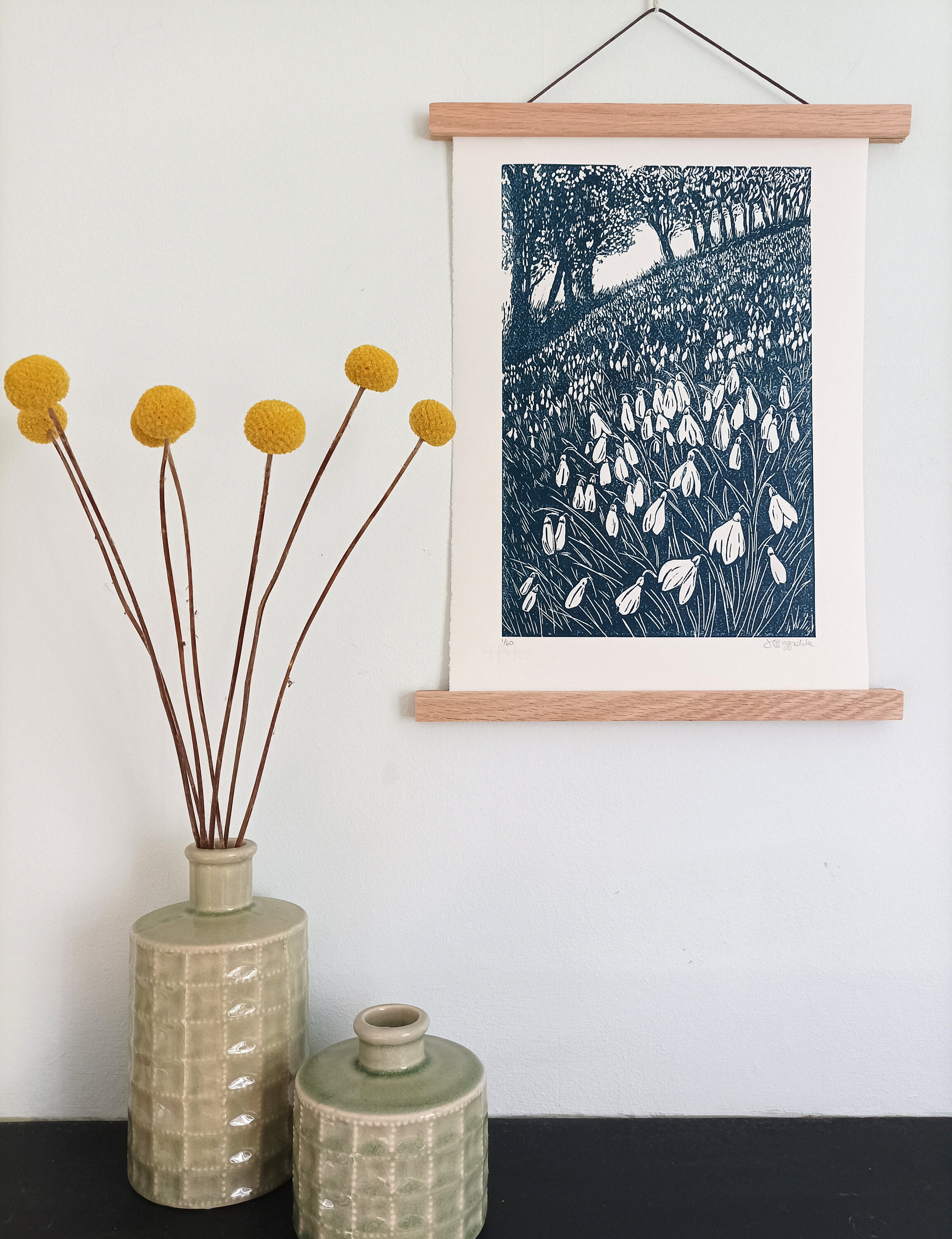 Snowdrop Wood , Linocut Print, Hand Carved and Printed by Cotswold ...