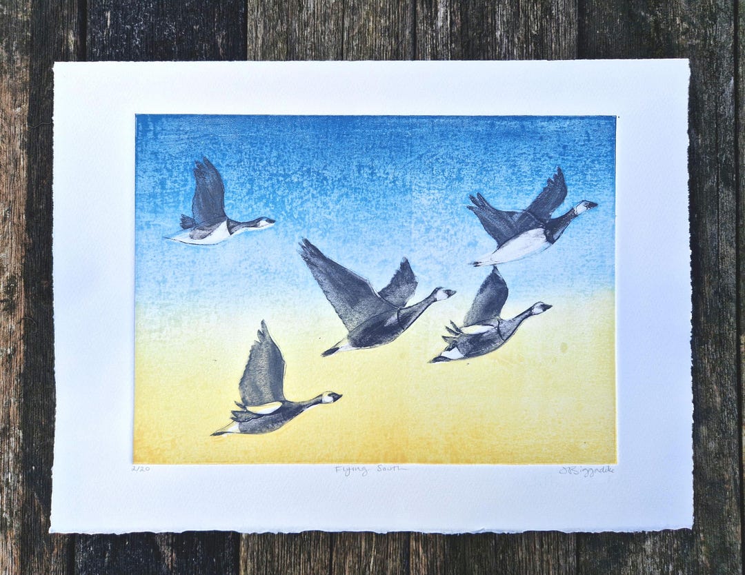 Flying South, Collagraph Print by Cotswold Printmaker Jo Biggadike ...