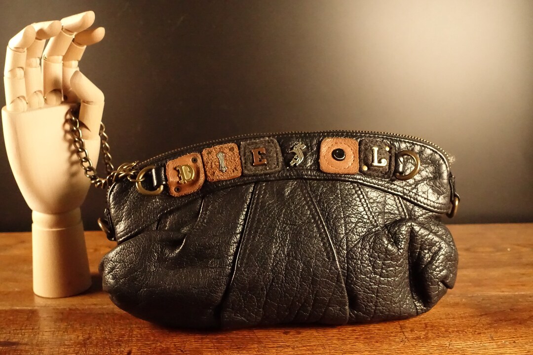 Y2K Vintage Diesel Clutch Bag Genuine Leather Wrist Bag Black Thick ...