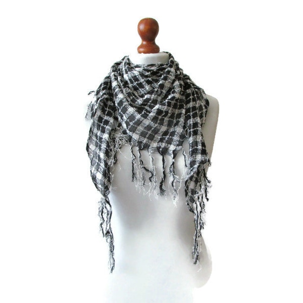 Black and White Checkered Scarf - Etsy
