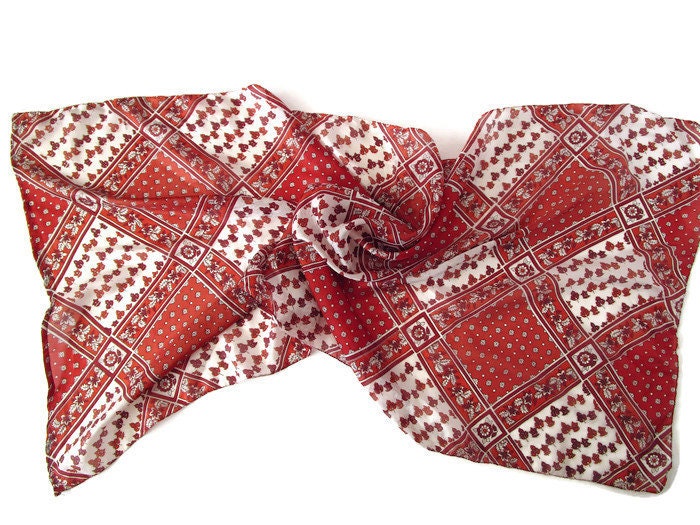 Pure Silk Scarf Burnt Orange Rust Brown Vintage Silk Scarf Long Scarf ...