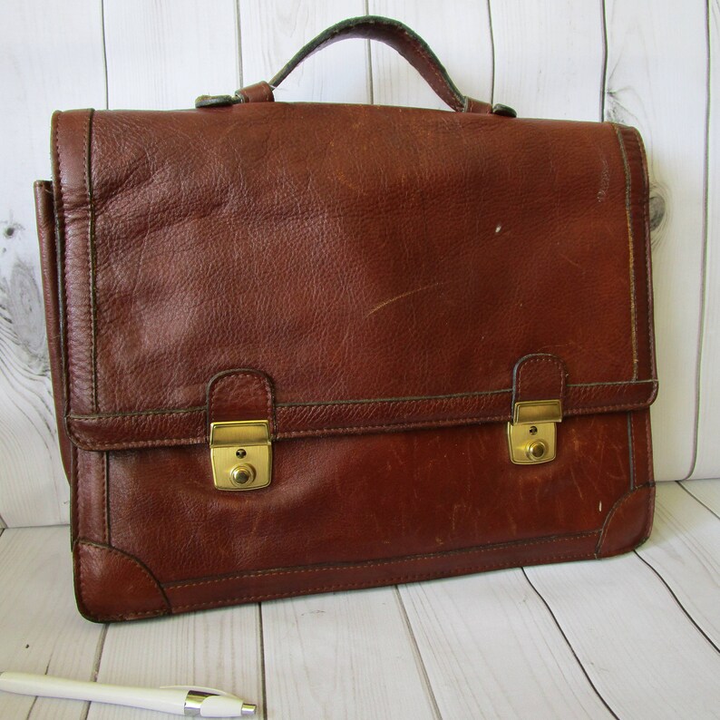 80s Portfolio Bag, Briefcase, Brown Portfolio Bag, Genuine Leather ...