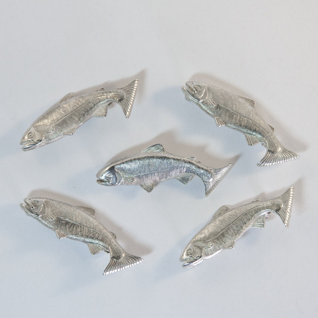Salmon Pin ~ Sterling Silver Fish Brooch, Hand Made Fishing Pin ...