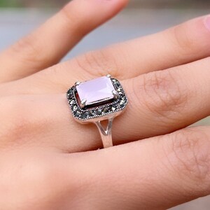 Rose Quartz Marcasite Ring STERLING SILVER 925 Armenian Ring, Square Gemstone Ring Armenian ...