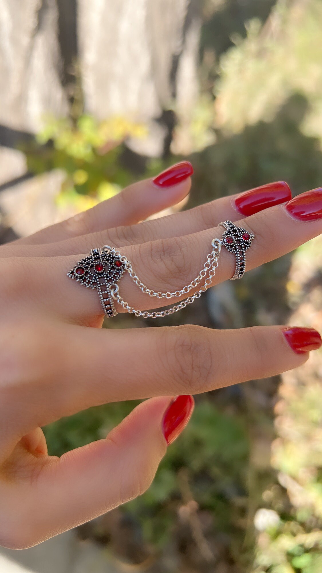 Full Finger Double Rings Sterling Silver 925 Armenian Rings Red Stone ...