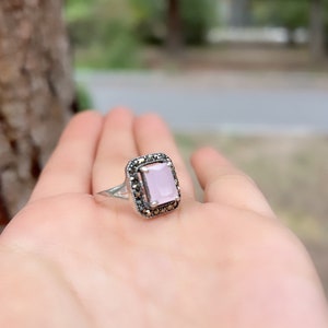 Rose Quartz Marcasite Ring STERLING SILVER 925 Armenian Ring, Square Gemstone Ring Armenian ...