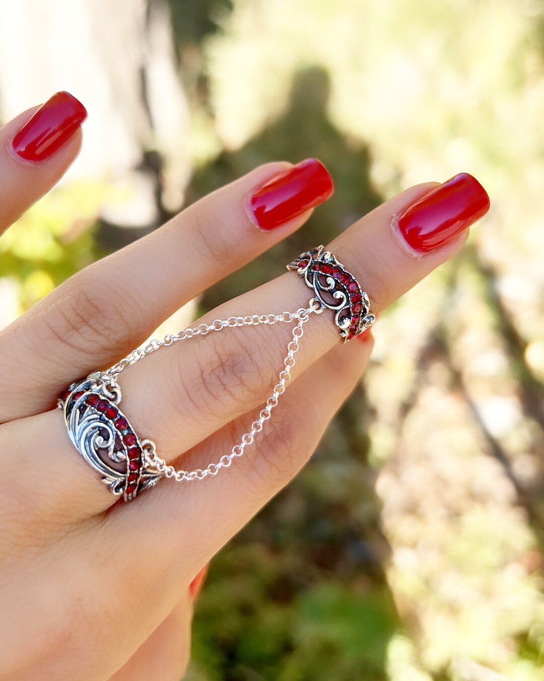 Full Finger Double Rings Sterling Silver 925 Armenian Rings Red Stone ...