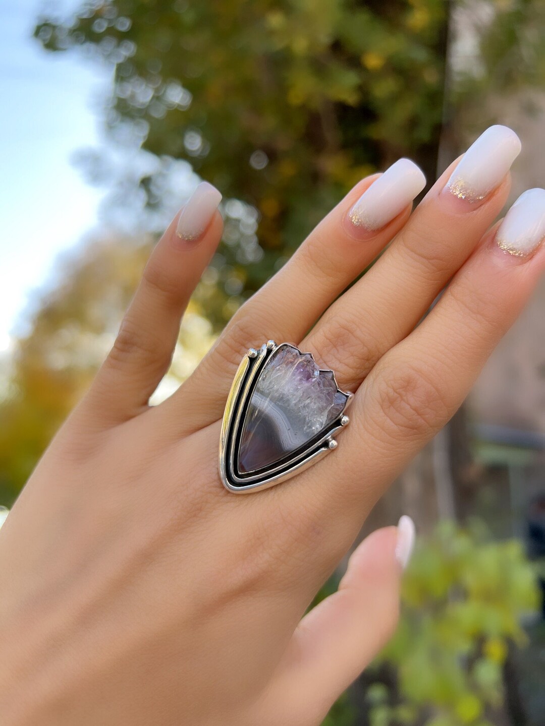 Sterling Silver 925 Natural Amethyst Rings , Large Raw Amethyst Stone ...