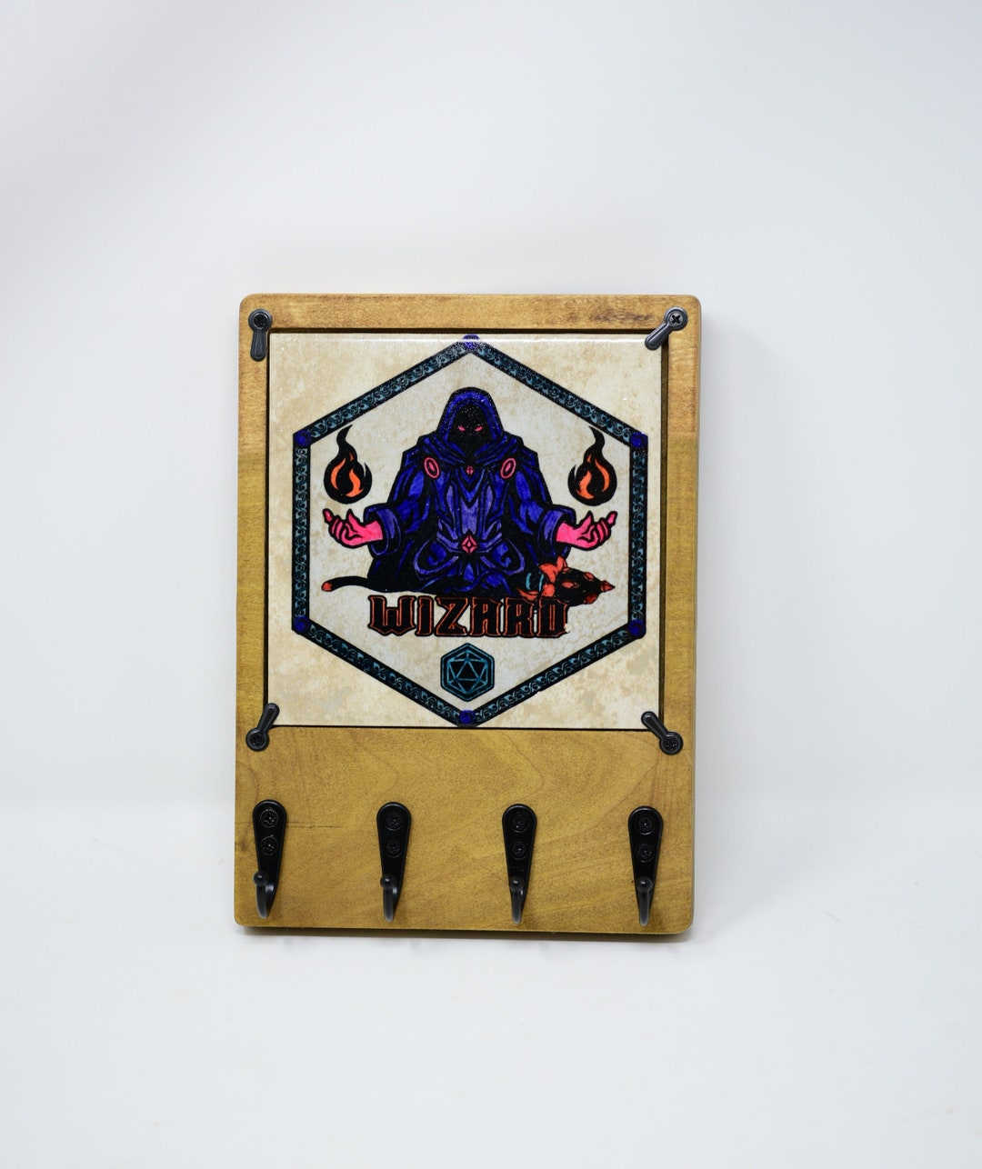 Purple-robed Wizard Wooden Key Rack for Wall With Changeable Ceramic ...