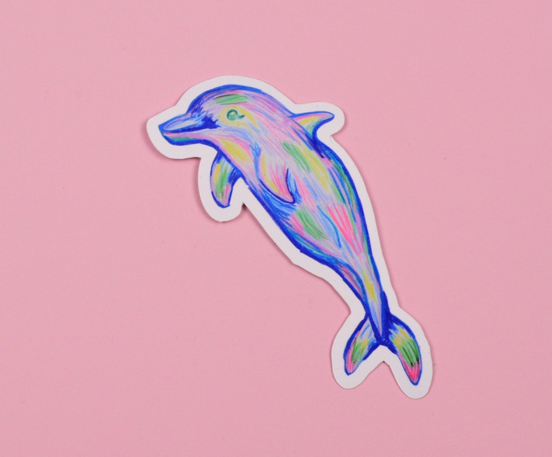 Rainbow Dolphin Notebook Laptop Waterproof Glossy Vinyl Sticker, Animal ...