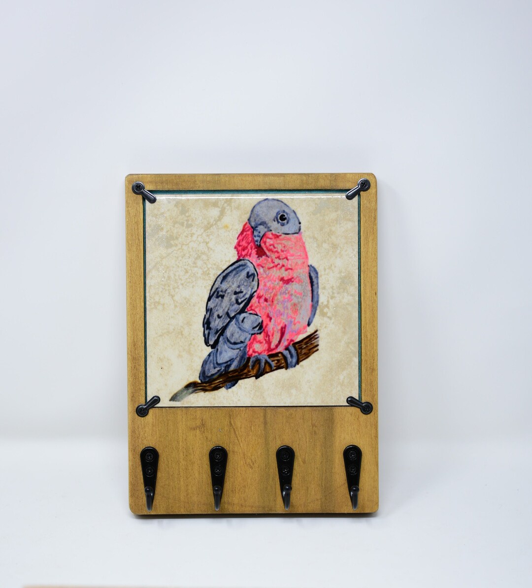 Coy Pink Cockatoo Bird Pet Wooden Key Rack Holder for Wall With ...