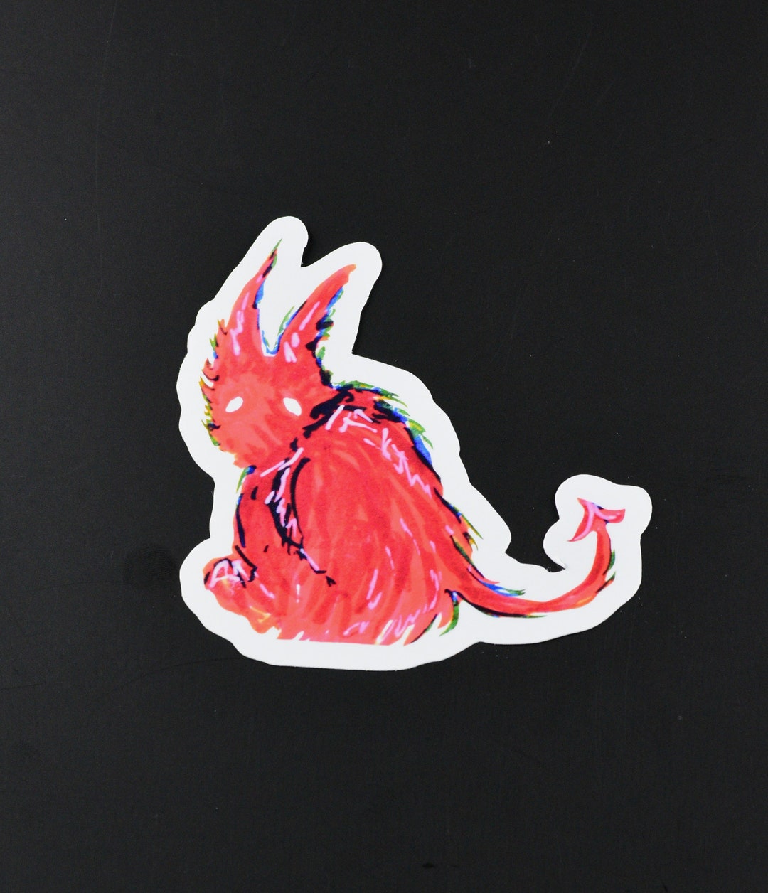 Fuzzy Red Demon Vinyl Sticker, Laptop Water Bottle Glossy Notebook ...