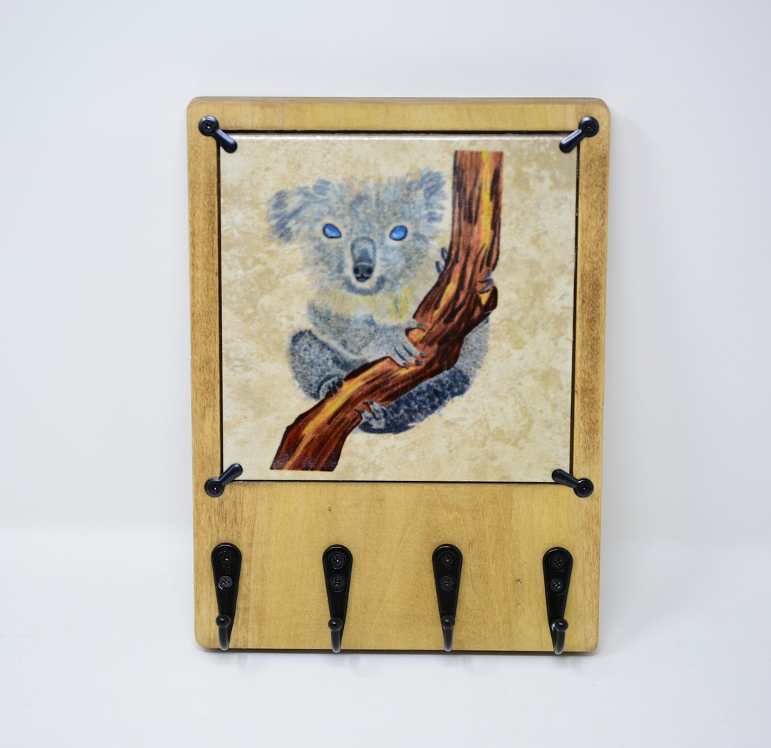 Eager Koala Bear Wooden Key Rack for Wall With Changeable Ceramic Art ...