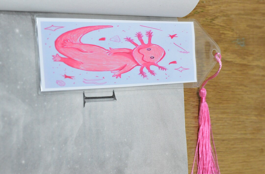 Joyful Chibi Pink Axolotl Bookmark, Pet Friend Animal Page Holder With ...