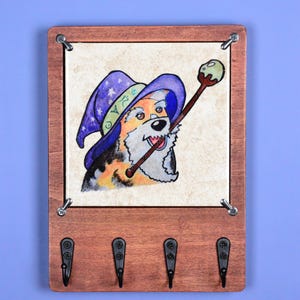 Corgi Wizard Mage DND DM Wooden Key Rack Holder With Changeable Ceramic ...